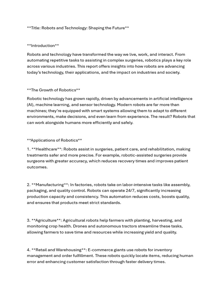 Robots and Technology - Shaping The Future | PDF | Robot | Robotics