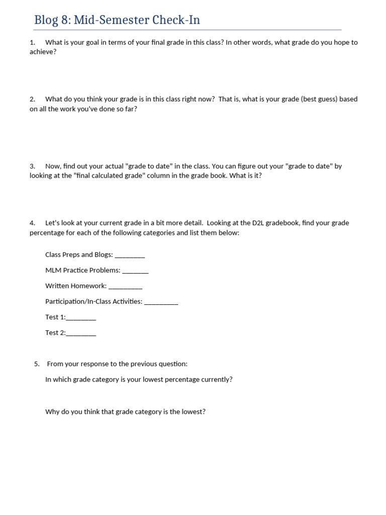 Blog 8 Mid-Semester Check-In | PDF | Grit (Personality Trait ...