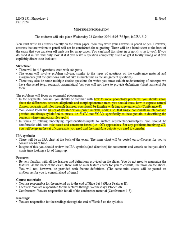 Phonology Midterm Guide | PDF | Syllable | Languages