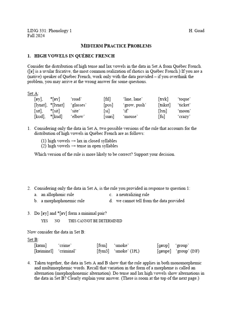 Midterm Practice Problems-F2024 | PDF | Phonetics | Human Voice