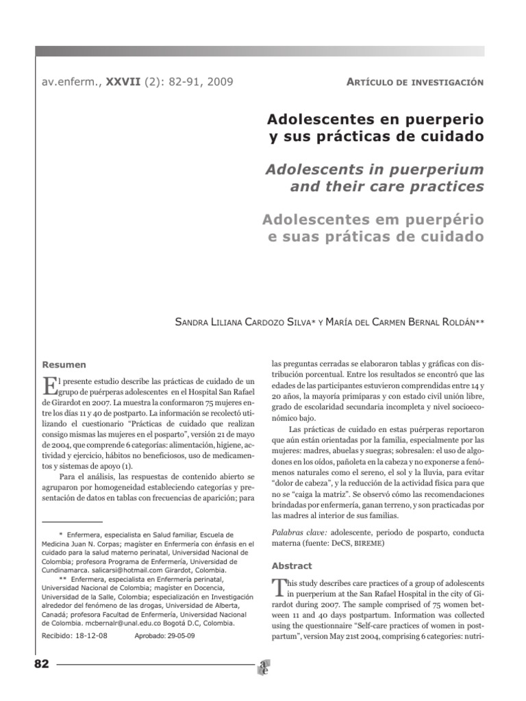 Adolescentes em Puerpério e Suas Práticas de Cuidado | PDF | Parto ...