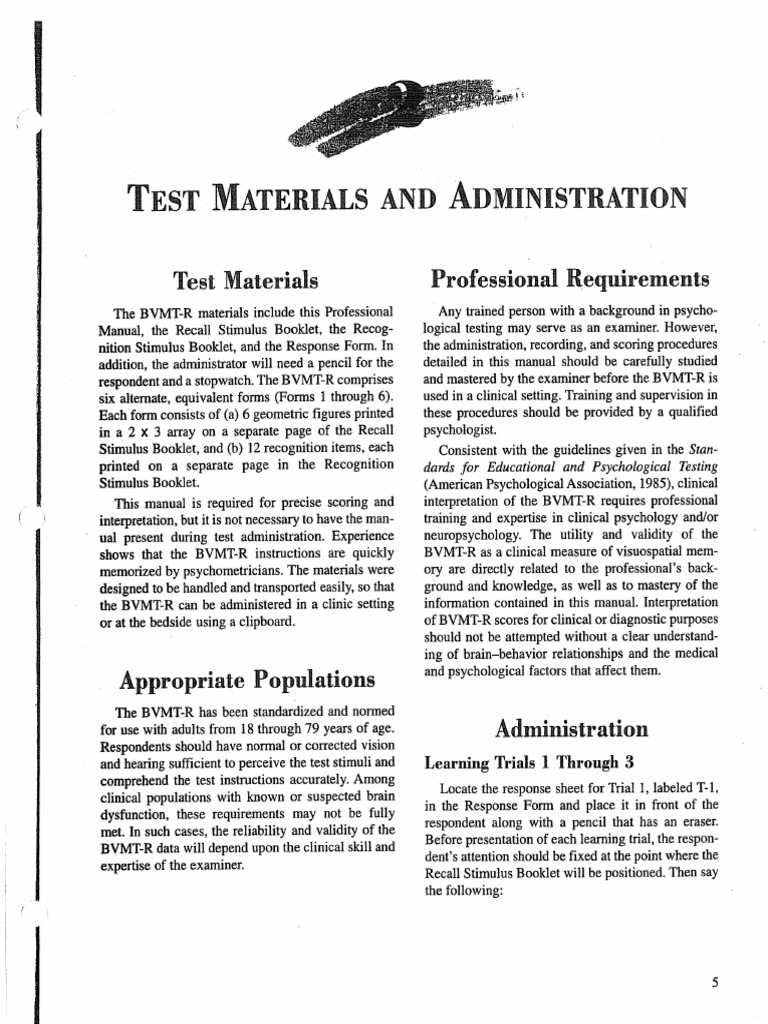 Brief Visuospatial Memory Test-Revised (BVMT) Scoring | PDF | Standard ...
