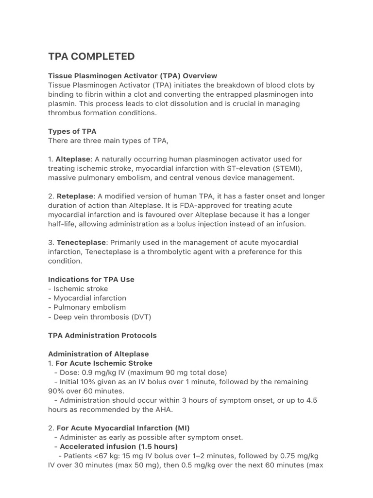 TPA COMPLETED | PDF | Thrombus | Drugs
