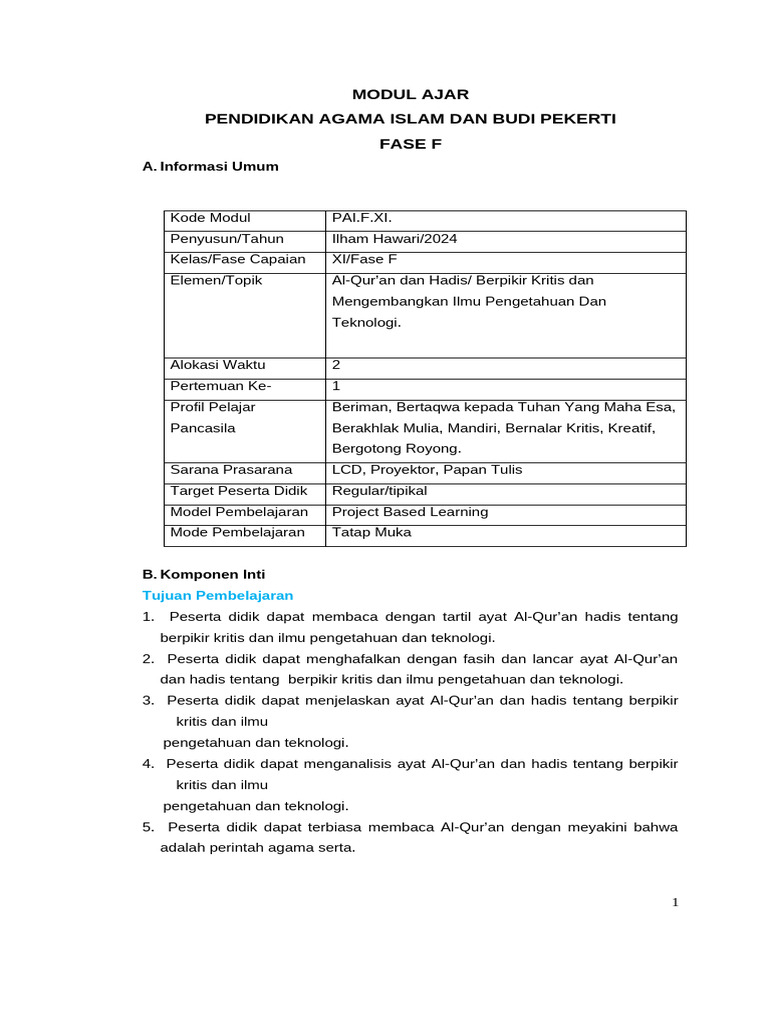 Modul PAI: Berpikir Kritis dan IPTEK | PDF