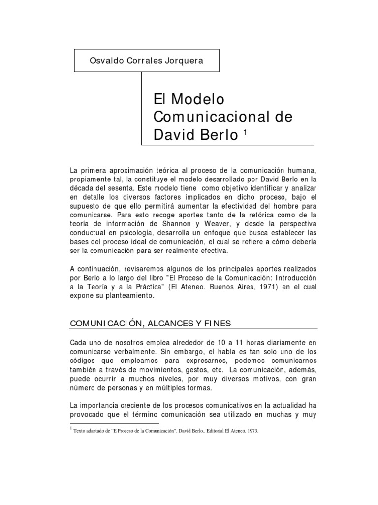 El Modelo Comunicacional de David Berlo | PDF | Comunicación | Teoría