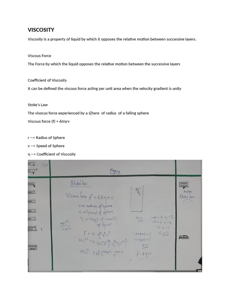 Phy notes, visco and stokes law and surface tension | PDF