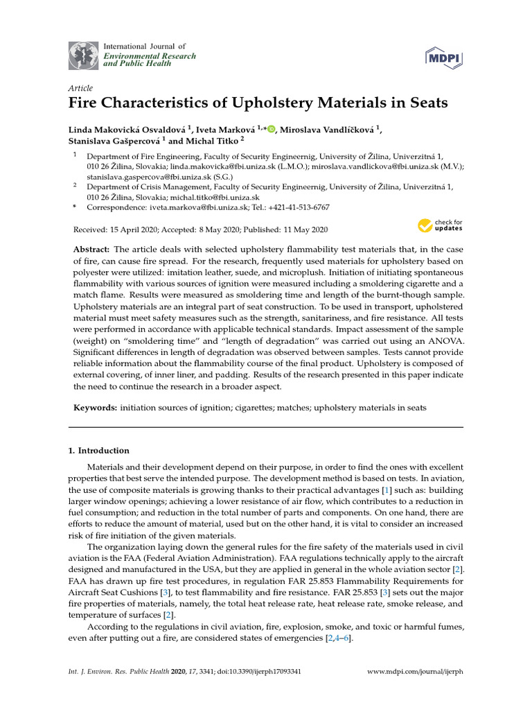 Fire Characteristics of Upholstery Materials in Seats Author Linda ...