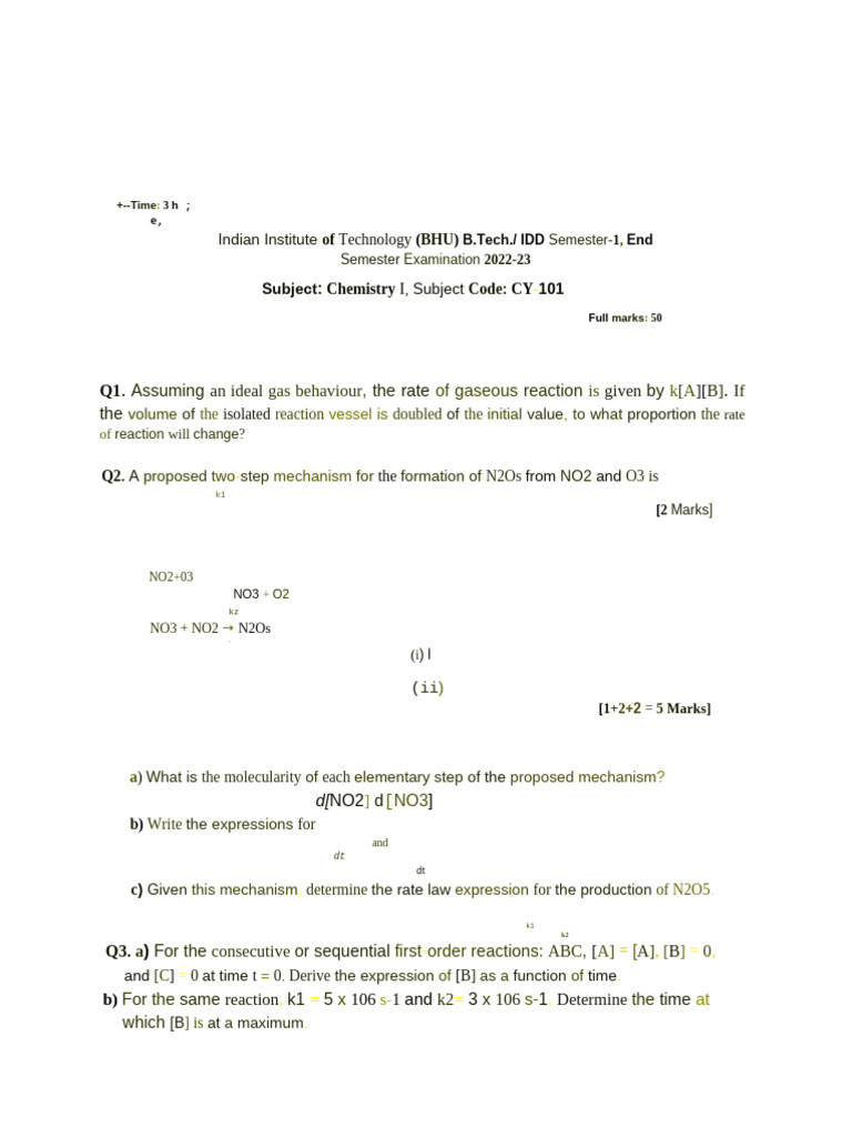 CY-101 endsem | PDF | Chemical Reactions | Photochemistry