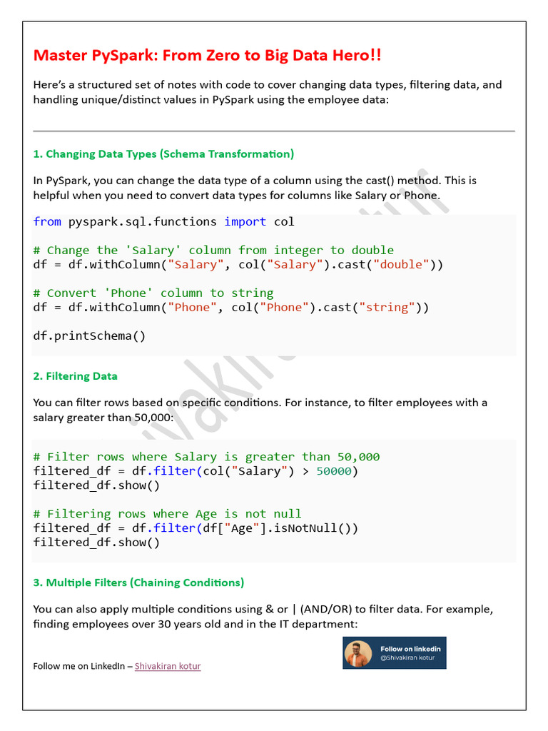 Pyspark Distinct and Filter | PDF | Data Type | Computer Data