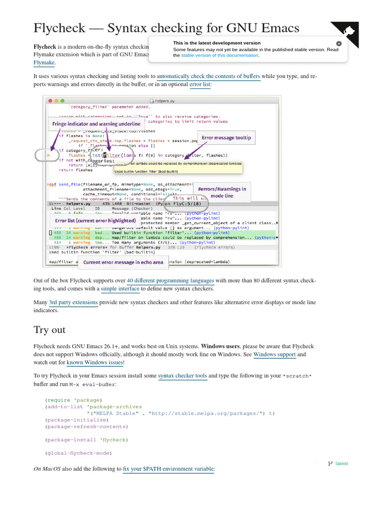 Flycheck: On-the-Fly Syntax Checking for Emacs | PDF | Creative Commons ...