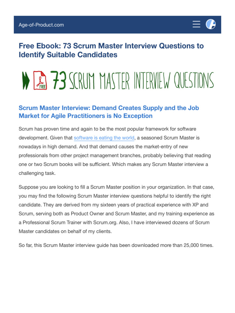 73 Essential Scrum Master Interview Questions | PDF | Scrum (Software ...