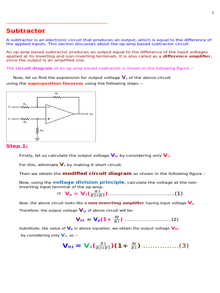 Op-Amp as Subtractor | PDF | Operational Amplifier | Amplifier