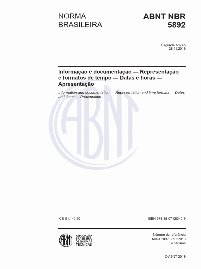 ABNT NBR 5892: Formatos de Datas e Horas | PDF | Calendário | Ano
