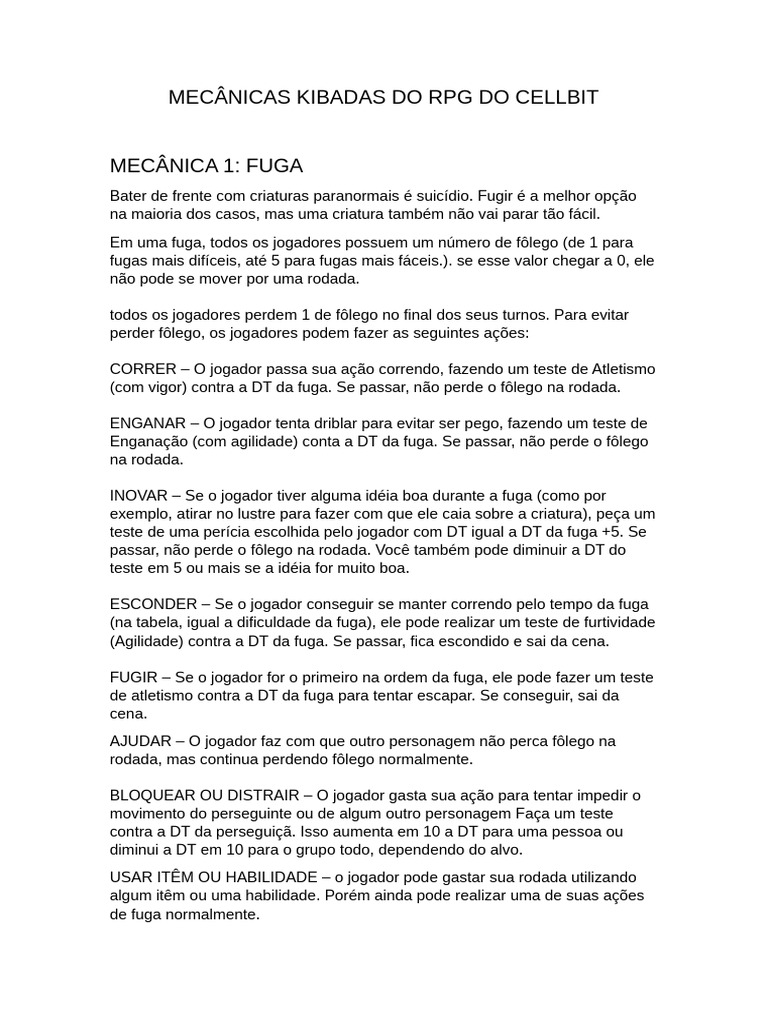 Mecânicas Kibadas Do RPG Do Cellbit | PDF | Jogos de RPG