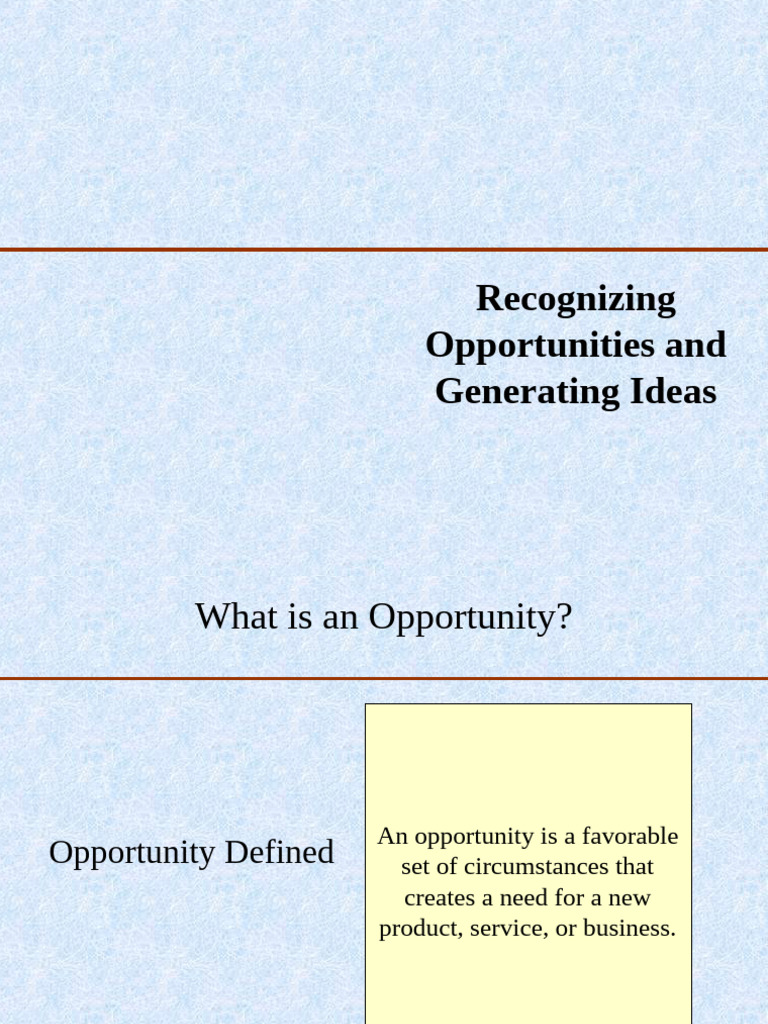 Recognizing Opportunities and Generating Ideas | PDF | Brainstorming ...