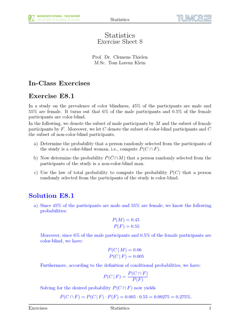 Solutions for Exercise Sheet 8 | PDF | Probability Distribution | Random Variable