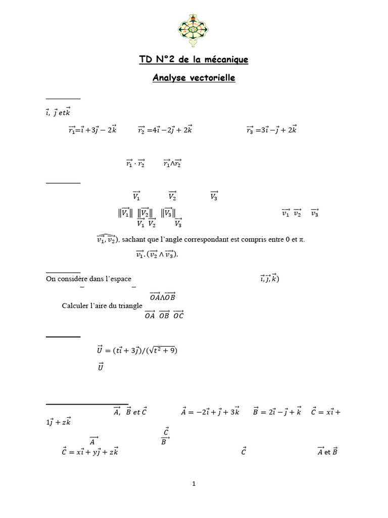 Exercices Corrigés d'Analyse Vectorielle | PDF | Physique mathématique ...