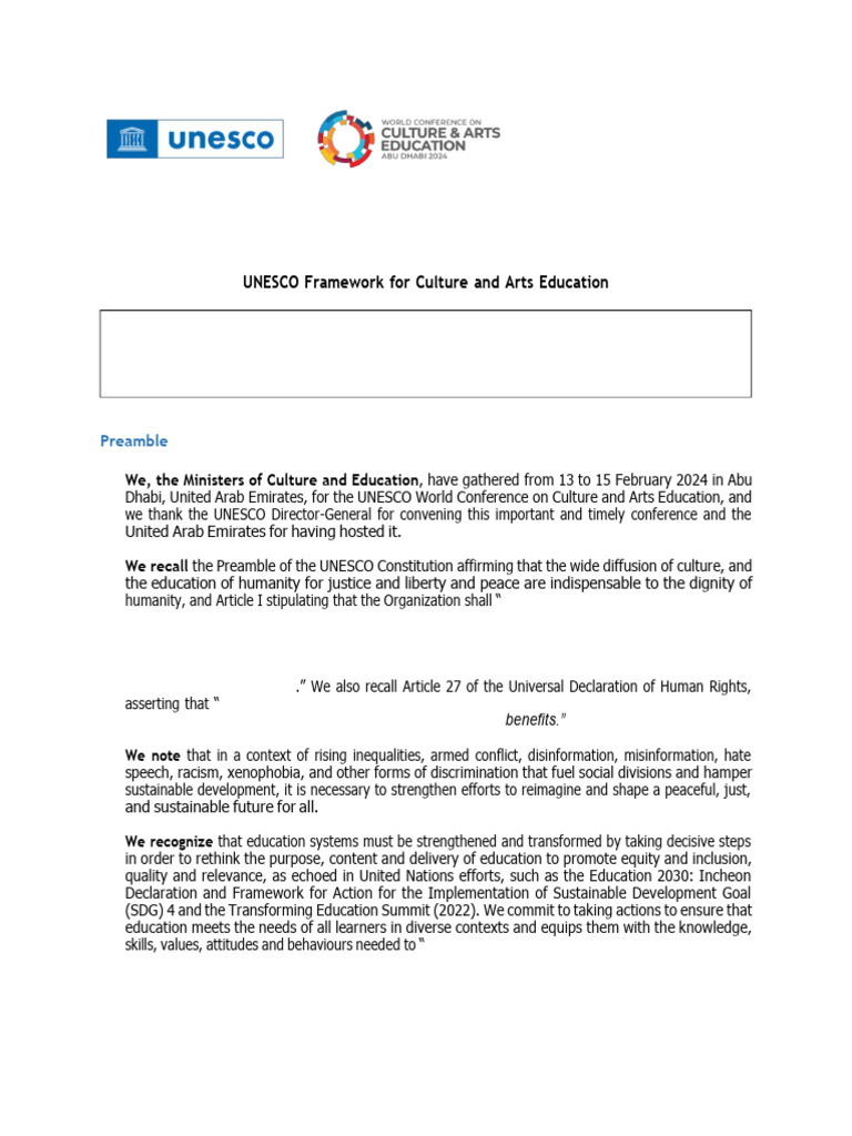 UNESCO Culture and Arts Education Framework | PDF | Learning | Teachers
