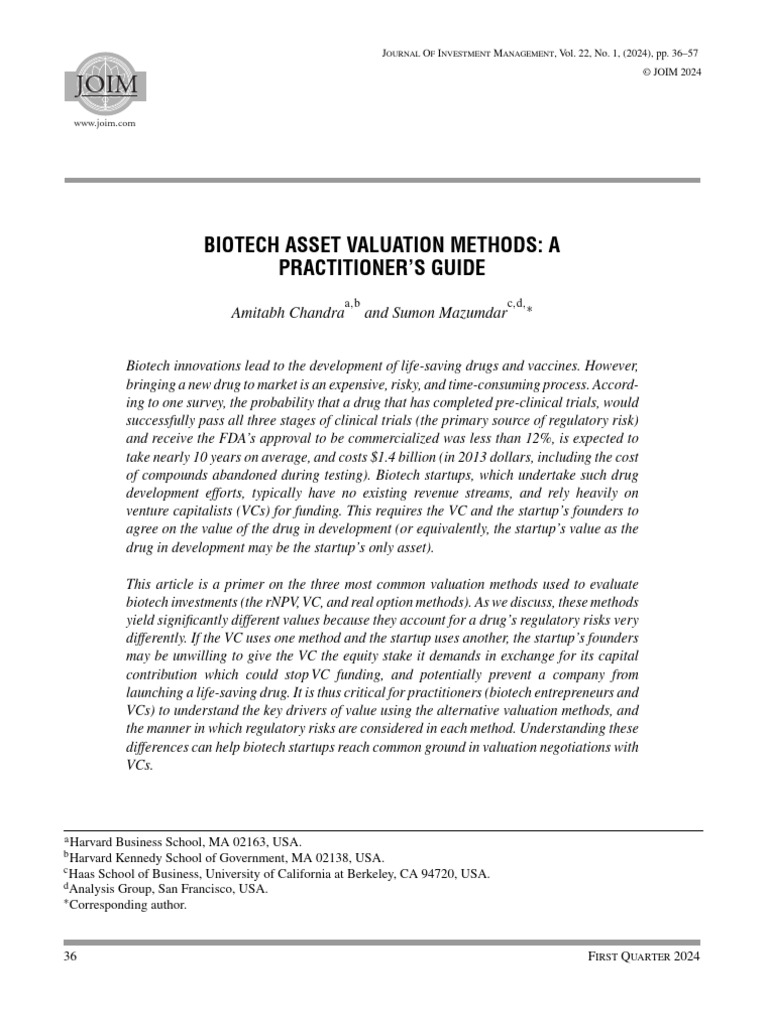 2024-biotech-asset-valuation-methods | PDF | Valuation (Finance) | Net ...