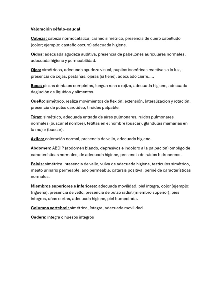 Valoracion Cefacaudal en Paciente Normal | PDF