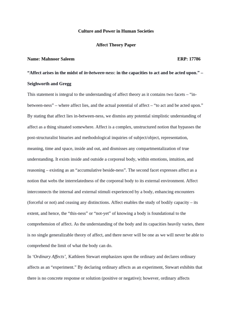 Affect Theory Paper | PDF | Affect (Psychology) | Emotions