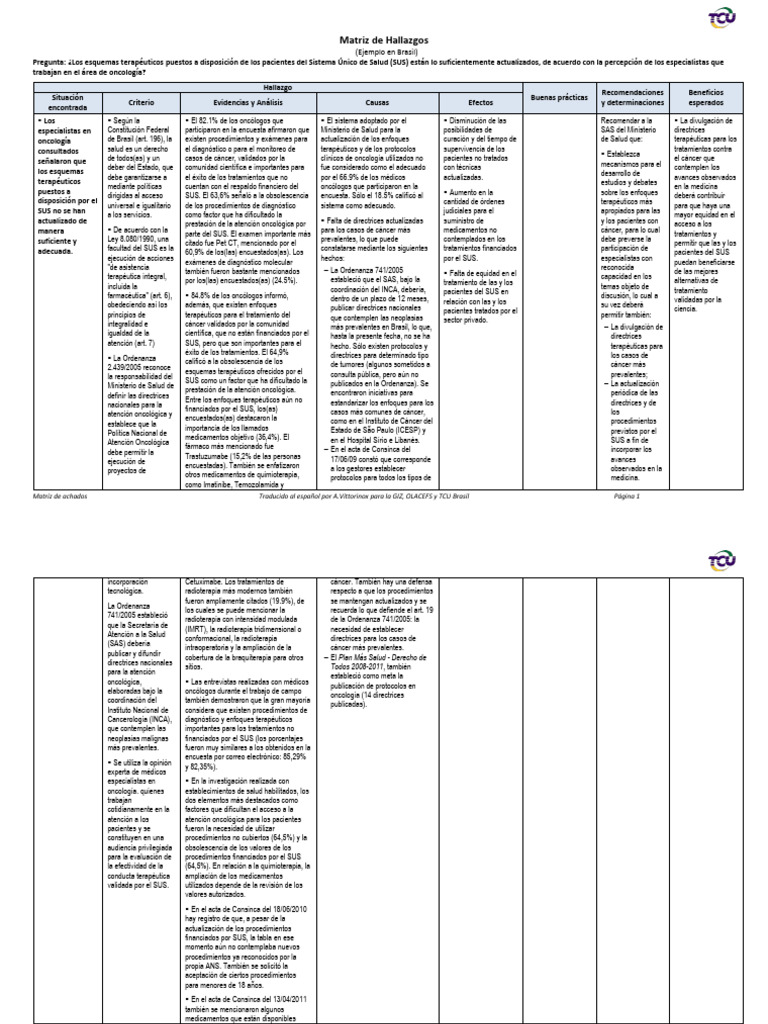 Matriz de Hallazgos Ejemplo | PDF | Oncología | Cáncer