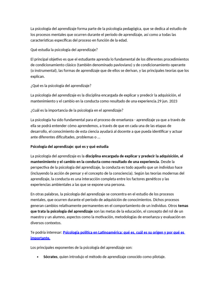 La Psicología Del Aprendizaje Pdf Aprendizaje Sicología