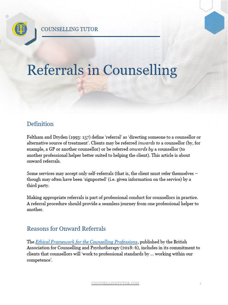 Ethical Referral Procedures in Counselling | PDF | Psychotherapy ...