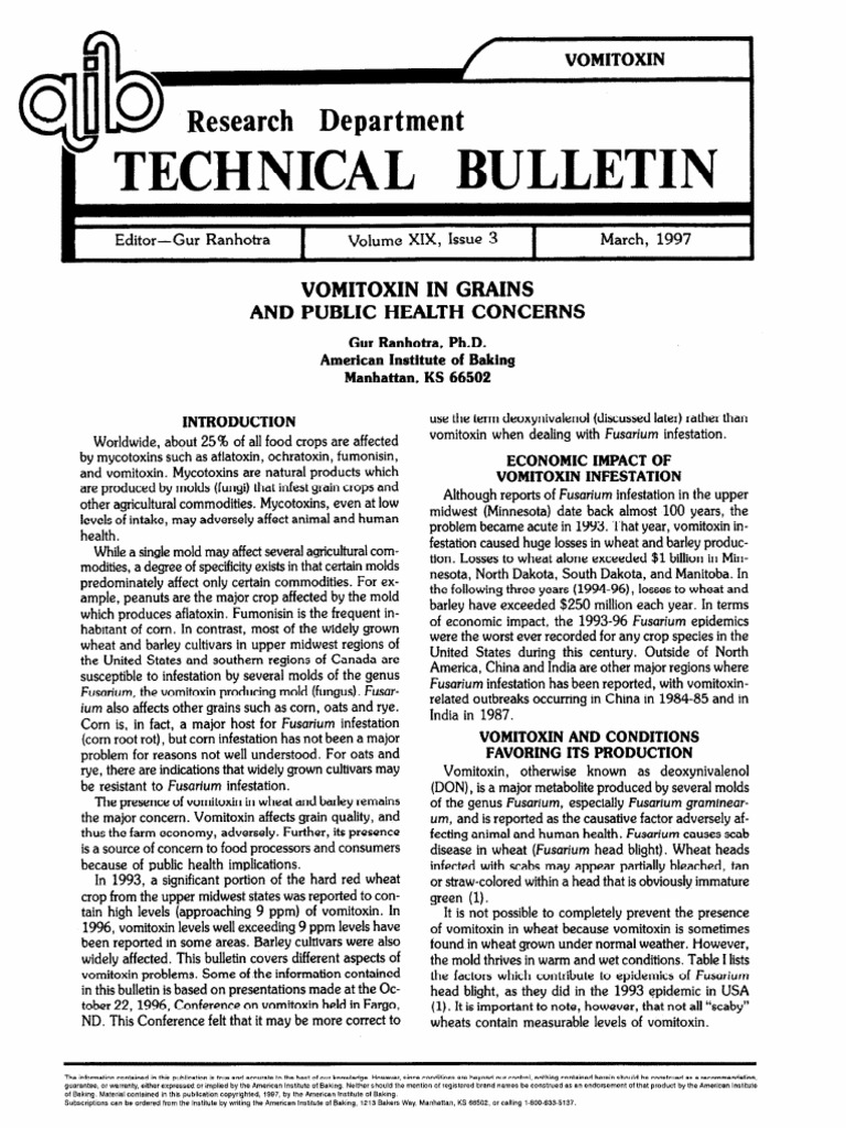 Vomitoxin in Grains and Public Health Concerns | PDF | Mycotoxin