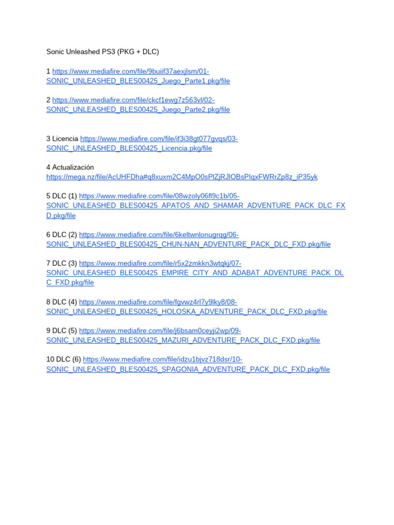 Sonic Unleashed PS3 (PKG - DLC) | PDF | Games & Activities | Computers