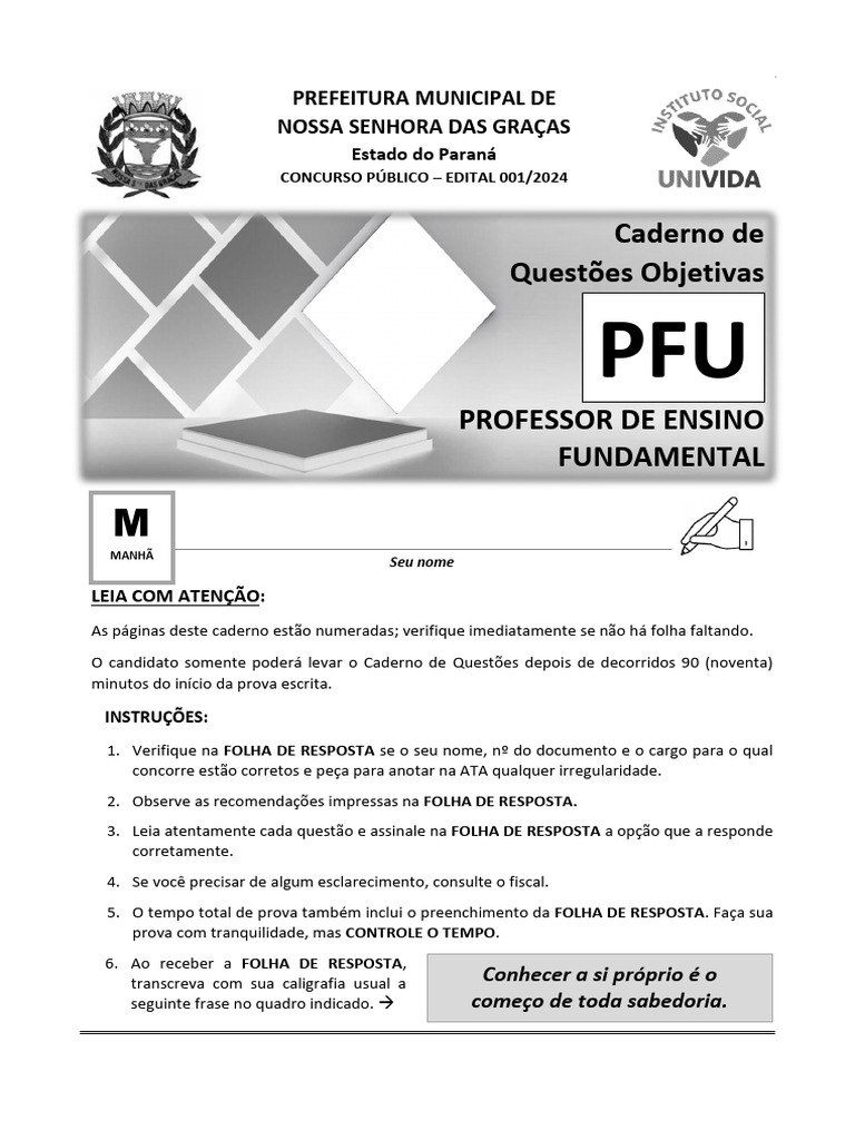 09-PFU - Prof Ensino Fundamental 79 1 | PDF | Pré-escola | Pedagogia