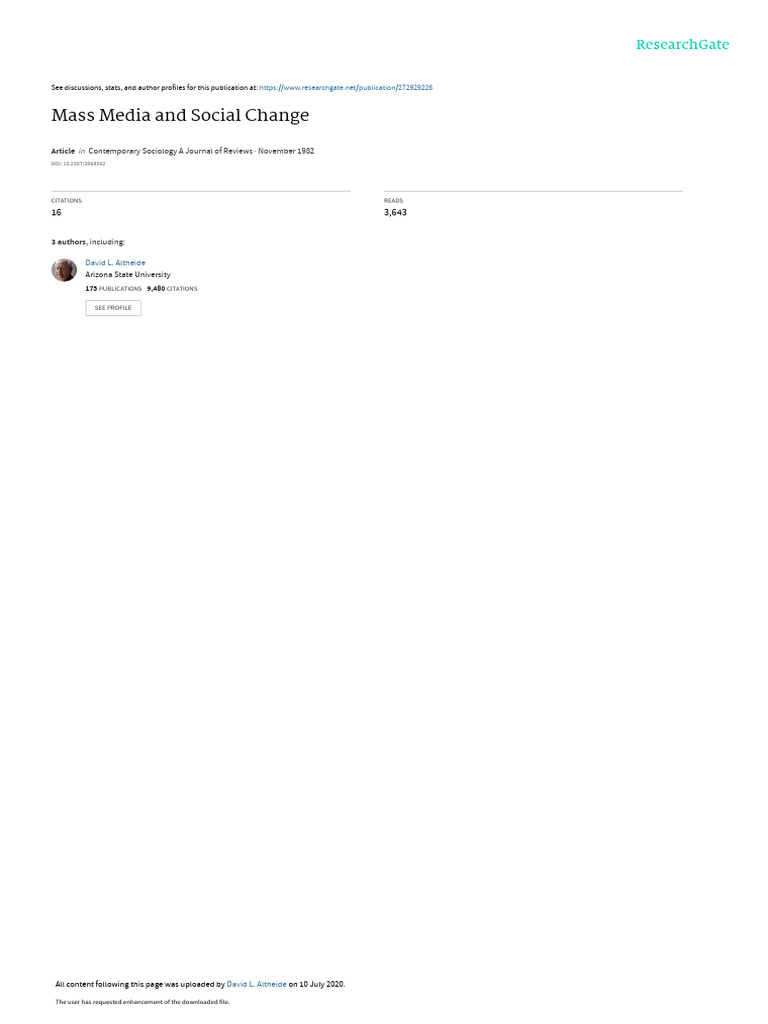 Mass Media and Social Change: Contemporary Sociology A Journal of ...