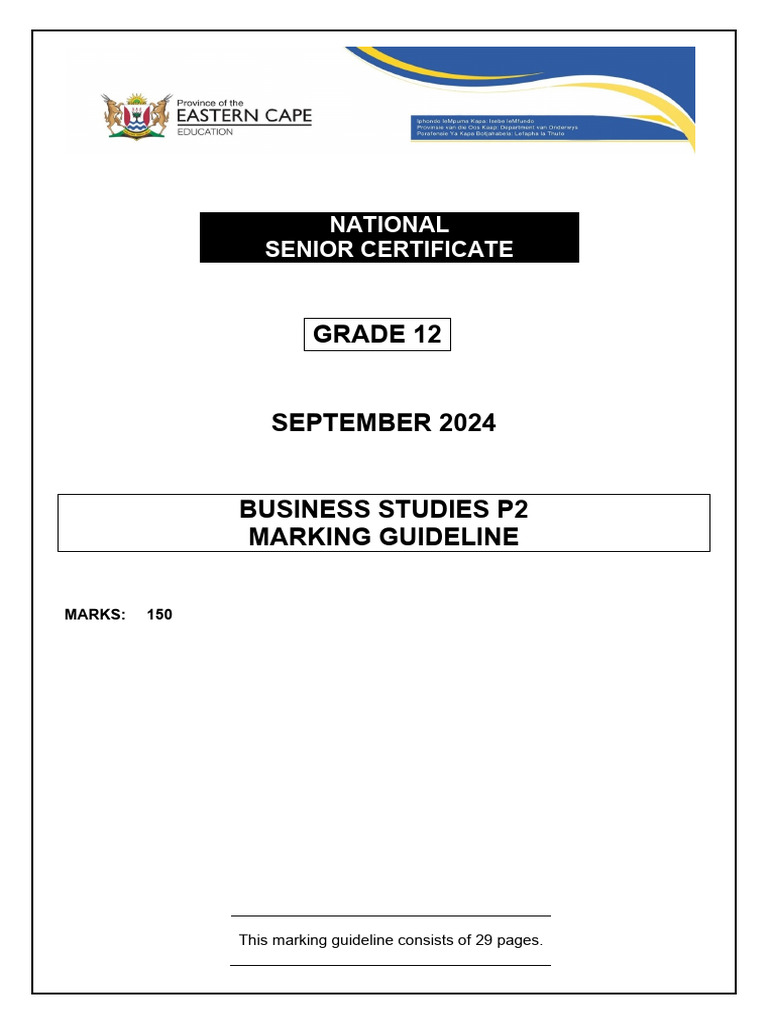 Business Studies p2 Memo Gr12 Sept2024 - English | PDF | Corporate ...