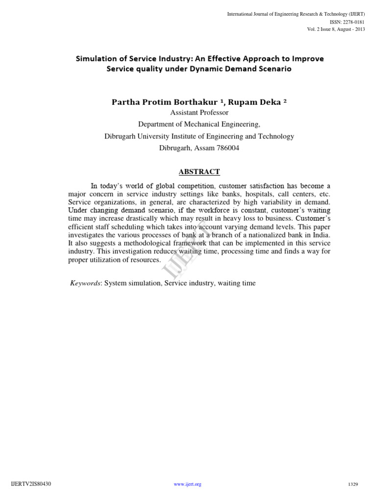 IJERT Simulation of Service Industry An | PDF | Simulation | Numerical Analysis