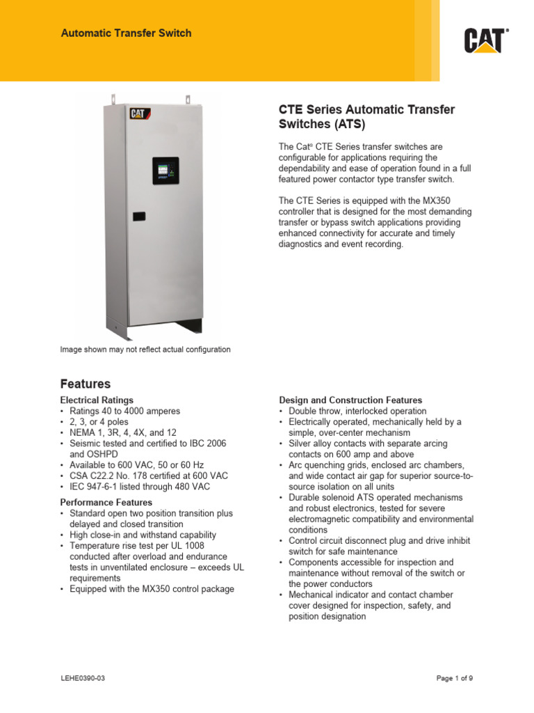 CTE Series Automatic Transfer Switches | PDF | Switch | Electric Power