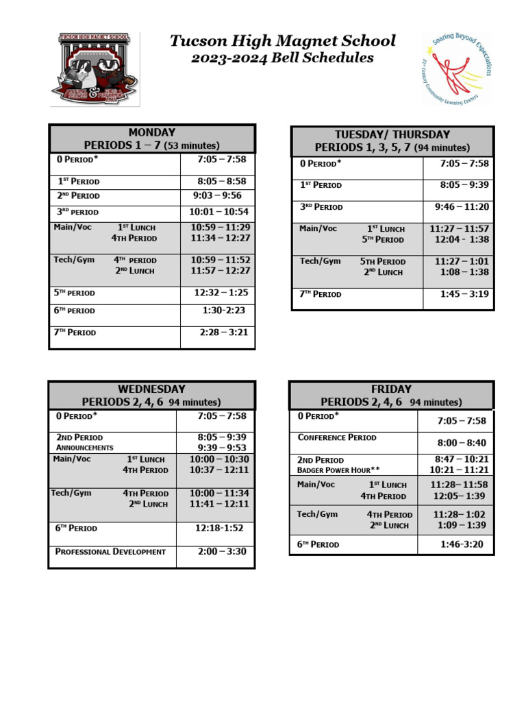Tucson High Magnet School Bell Schedule | PDF