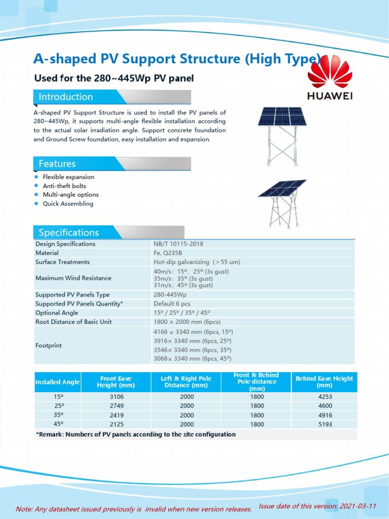 A Shaped PV Support Structure 21540461 Datasheet High Type, 280 | PDF