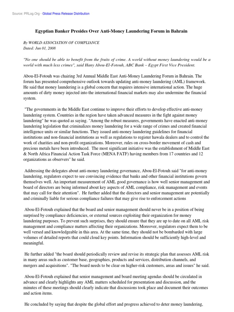 Hany Abou El Fotouh - Press Quote - 678 | PDF | Financial Action Task ...