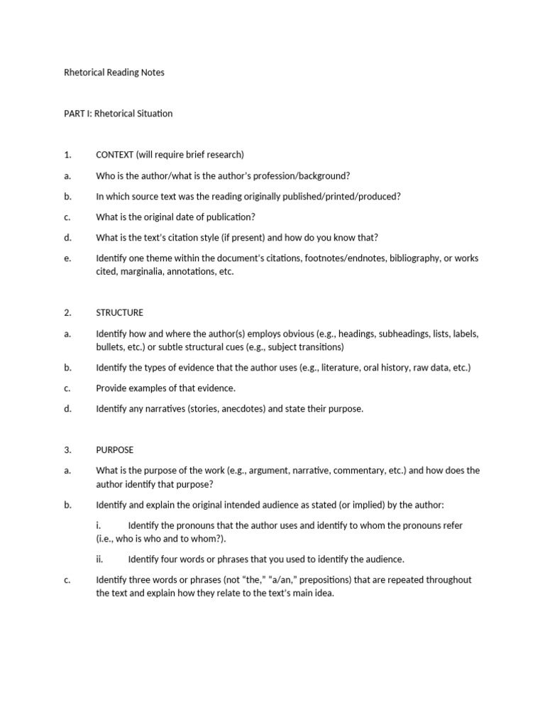 Rhetorical Reading Notes 2024 | PDF