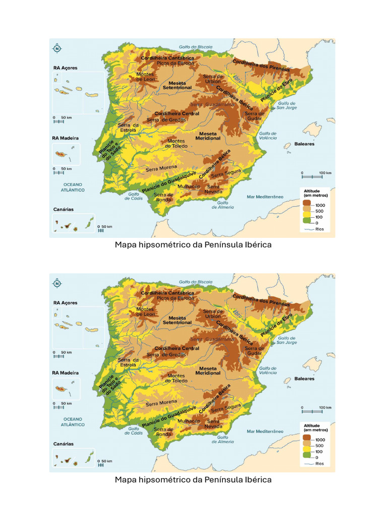 Mapa Hipsométrico Da Península Ibérica | PDF