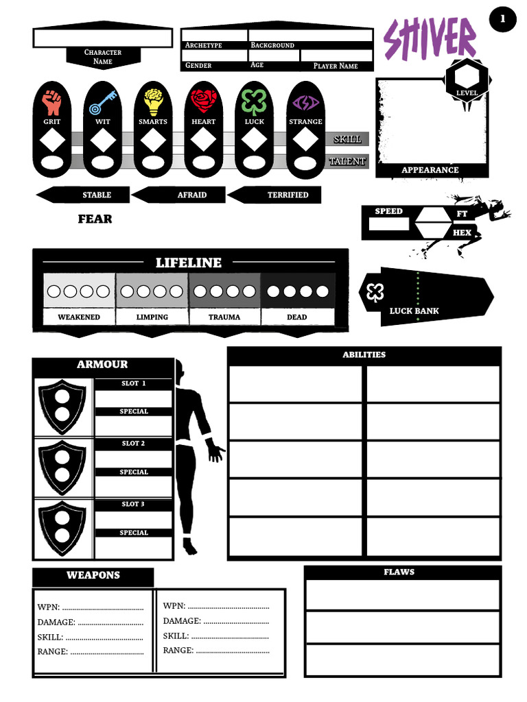 SHIVER RPG Character Sheet | PDF