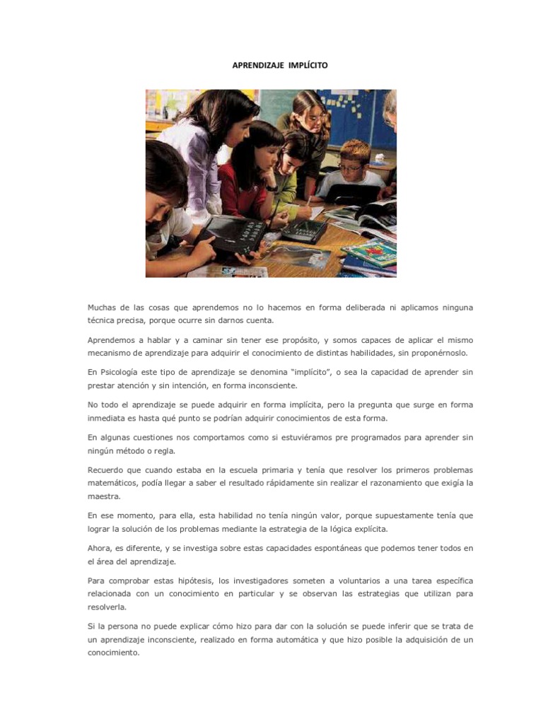 Aprendizaje Implícito | PDF