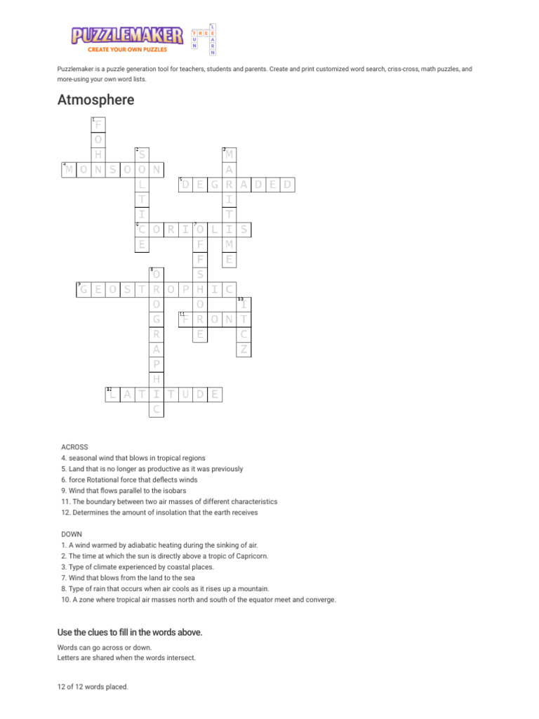 Puzzle - Answers - Atmosphere | PDF