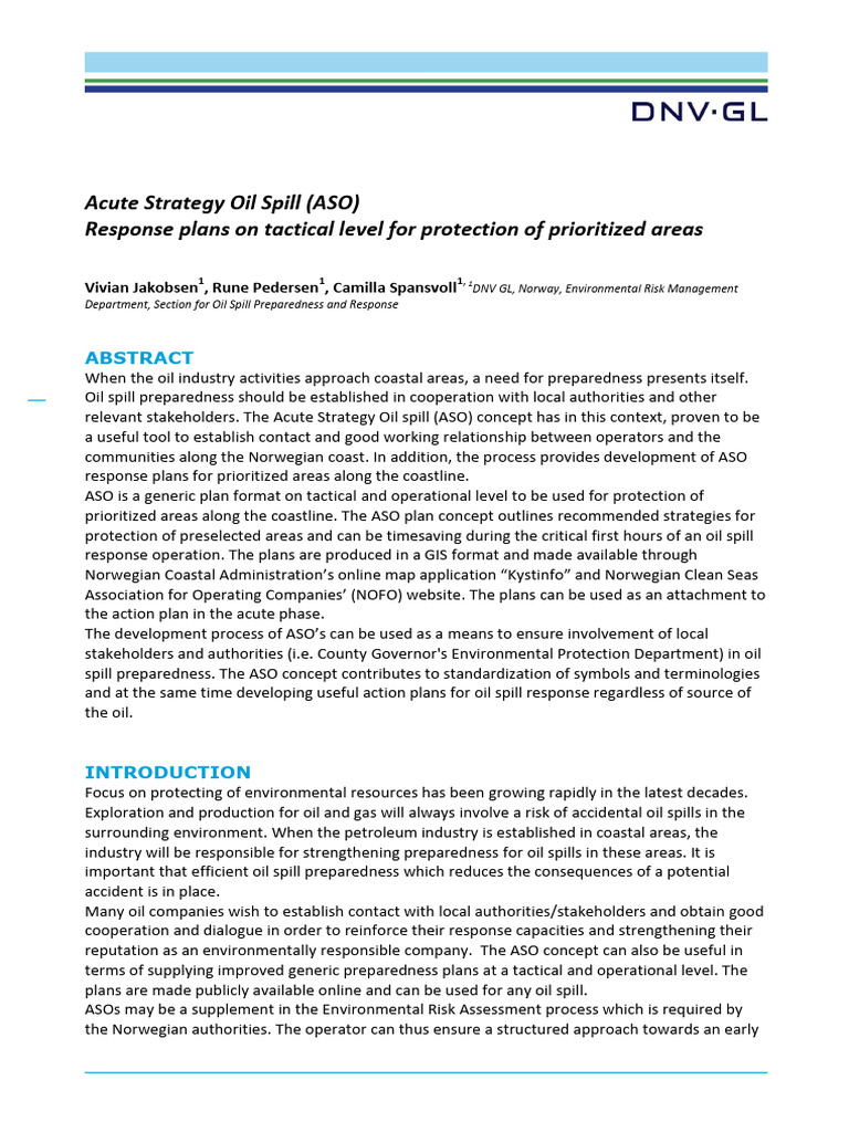 Acute Strategy Oil Spill (ASO) - Response Plans... - V Jakobsen, DNV GL | PDF | Oil Spill ...