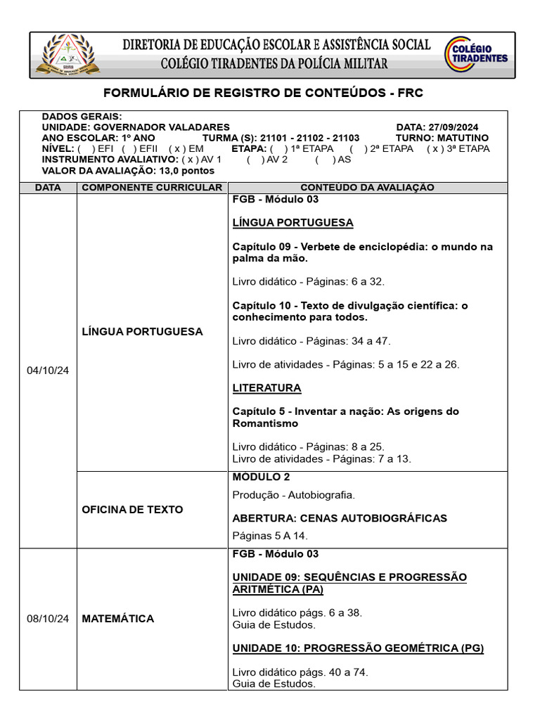 FRC Do 1º EM (AV1) - 3 Etapa - 241005 - 171439 | PDF