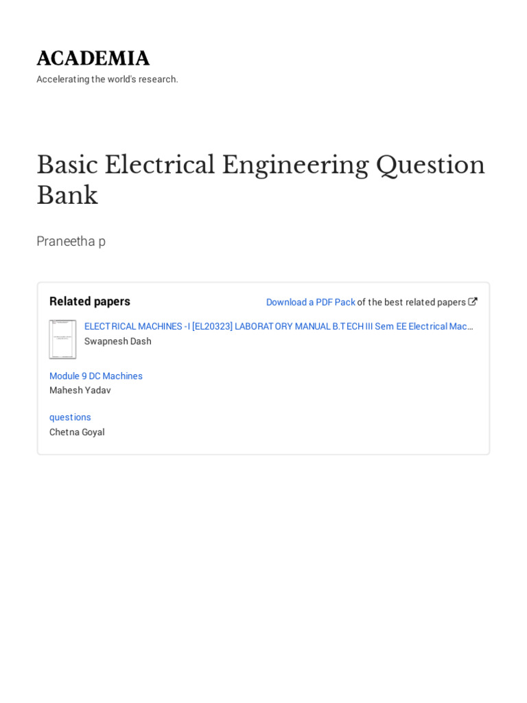 Basic Electrical Engineering Q&A | PDF | Transformer | Electric Motor