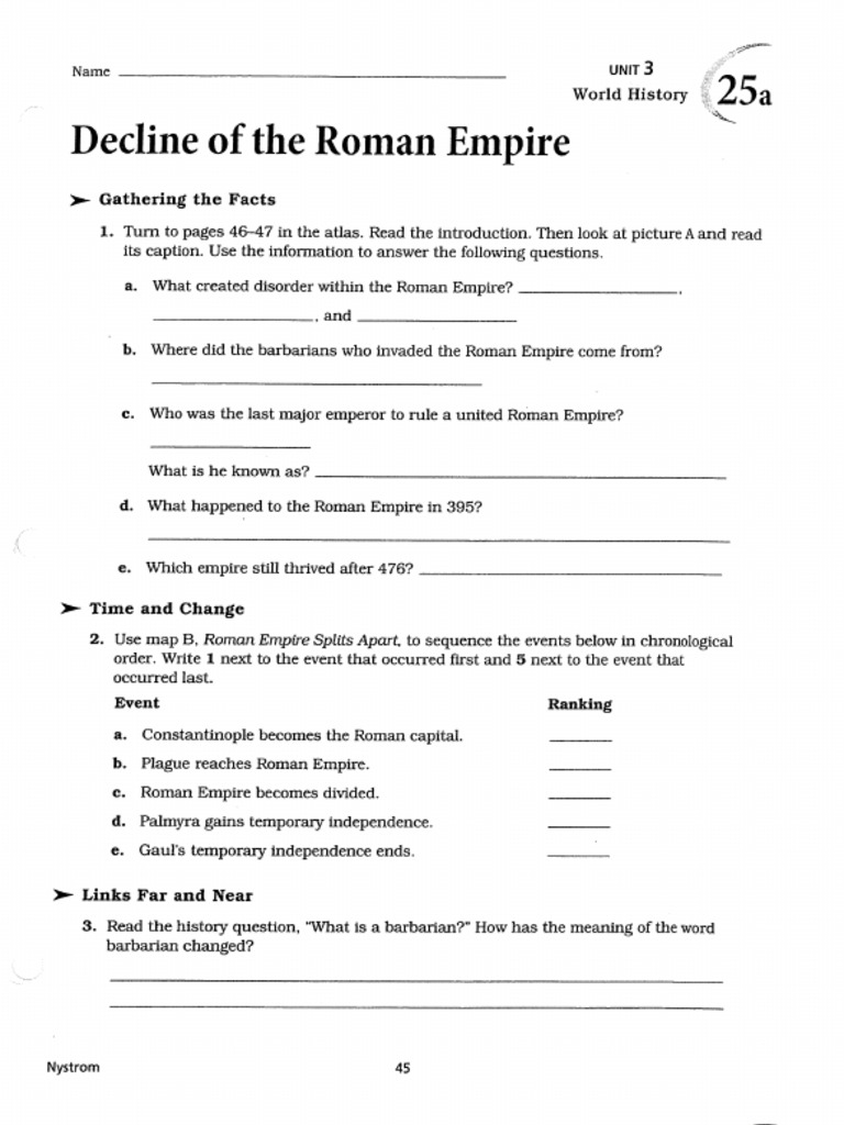 Virgil Carvajal - Worksheet 25: Decline of The Roman Empire | PDF