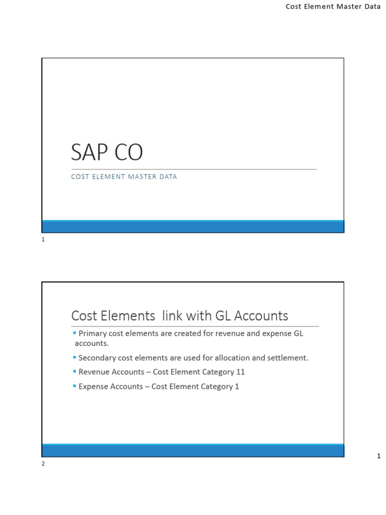 SAP CO Cost Element Master Data Guide | PDF