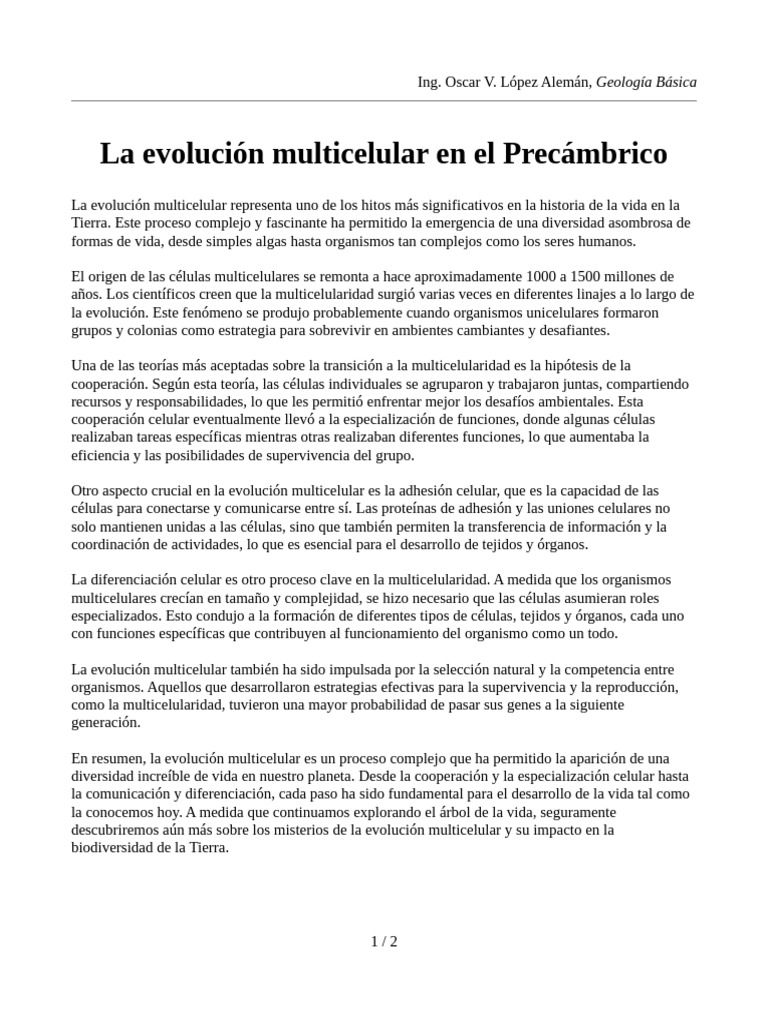 La Evolución Multicelular en El Precámbrico | PDF | Evolución ...