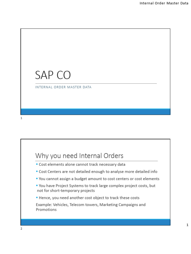 07 CO - Internal Order Master Data | PDF | Expense | Accrual